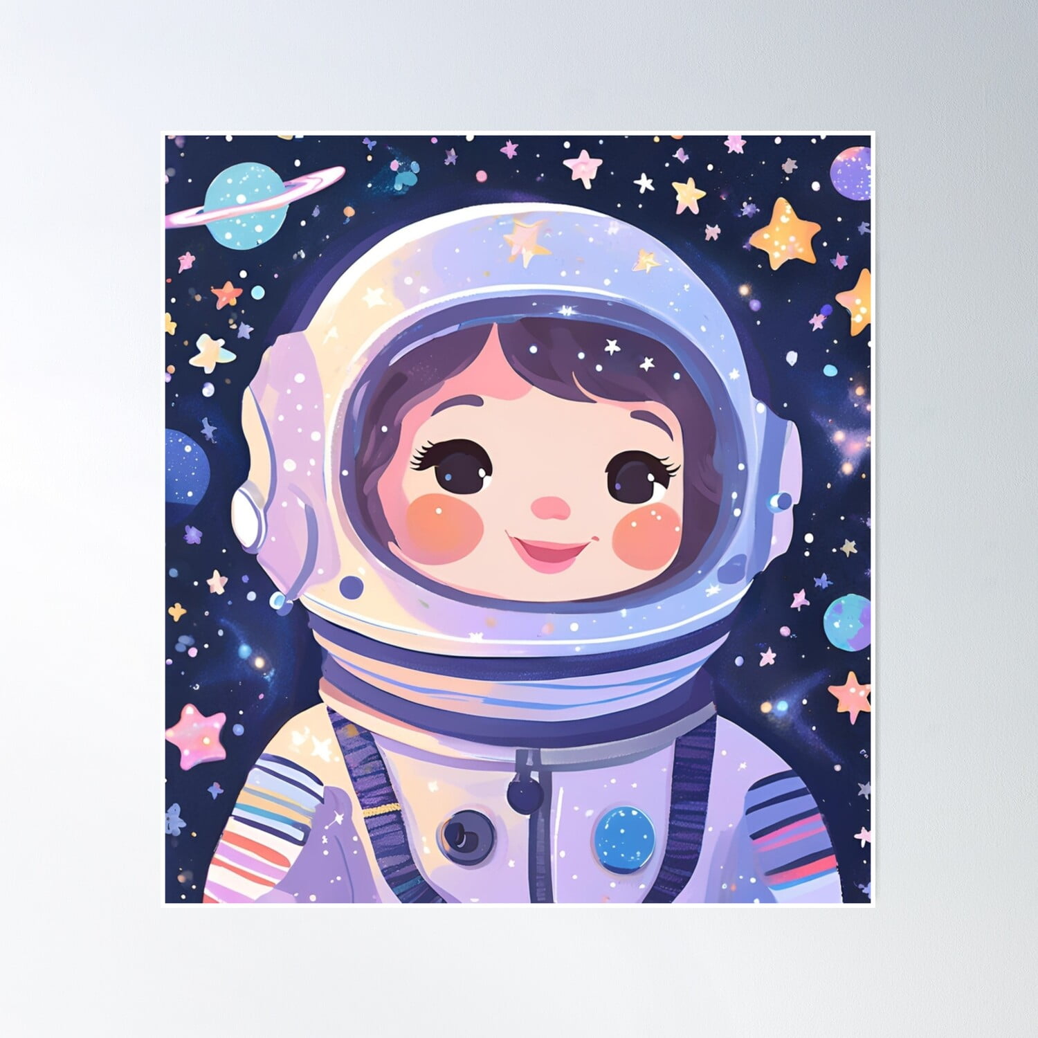 Cute Girl Astronaut In Space – Whimsical Cosmic Illustration Poster ...