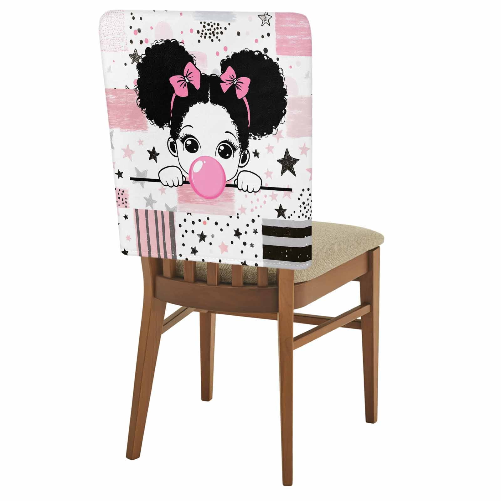 Cute Girl Chair Back Covers Set of 1, Pink Bow Black Pentagram Abstract ...