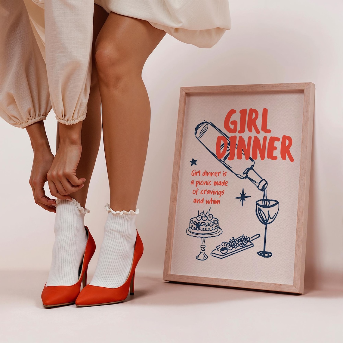Cute Girl Dinner Art Print, Girl Dinner, Minimalist Food Art, Preppy ...