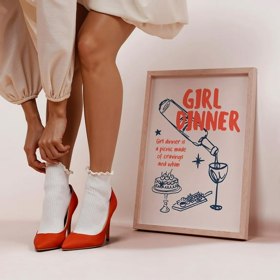 Cute Girl Dinner Art Print, Girl Dinner, Minimalist Food Art, Preppy ...