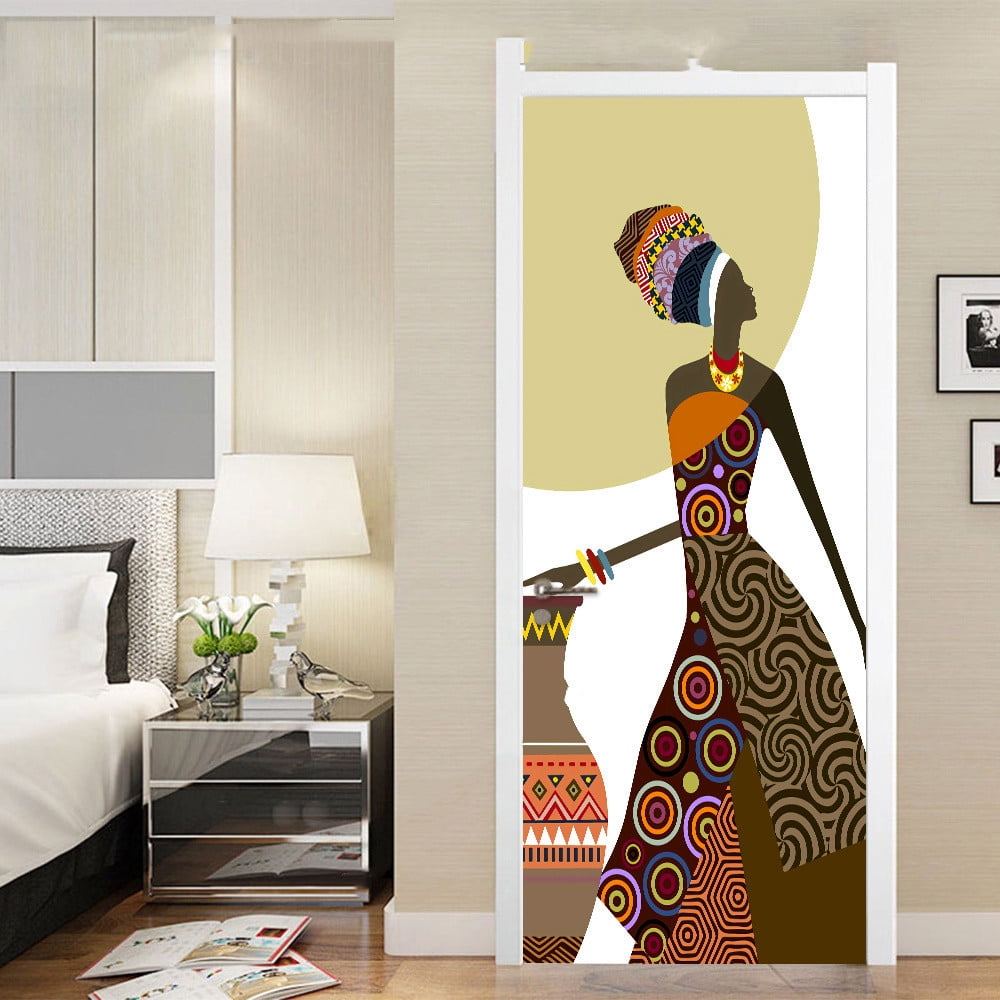 Cute Girl Door Sticker Cartoon Modern Girly Self-Adhesive Wallpaper ...