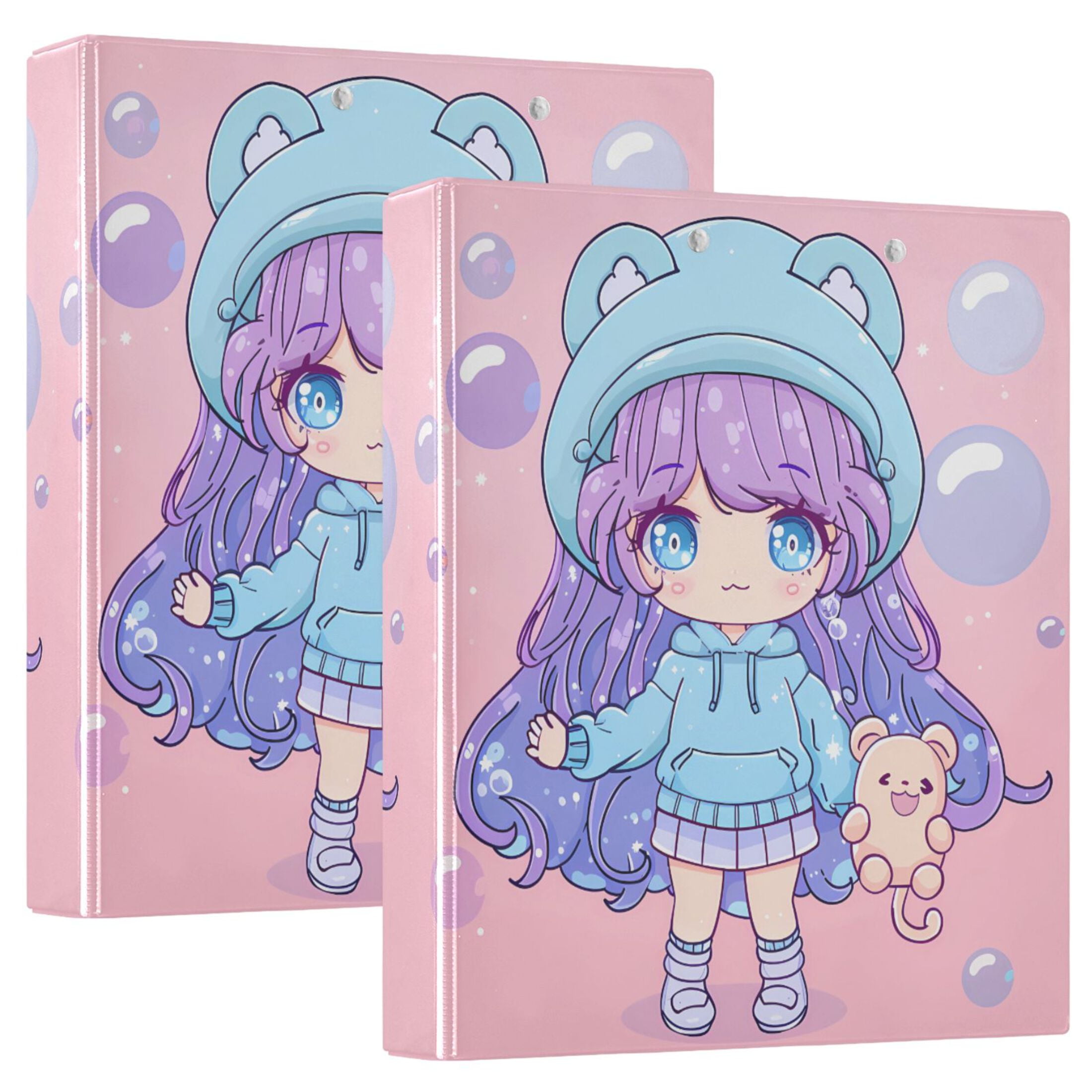 Cute Girl Holding Bear Hardcover 3 Ring Binder 1.5” Round Rings Letter ...