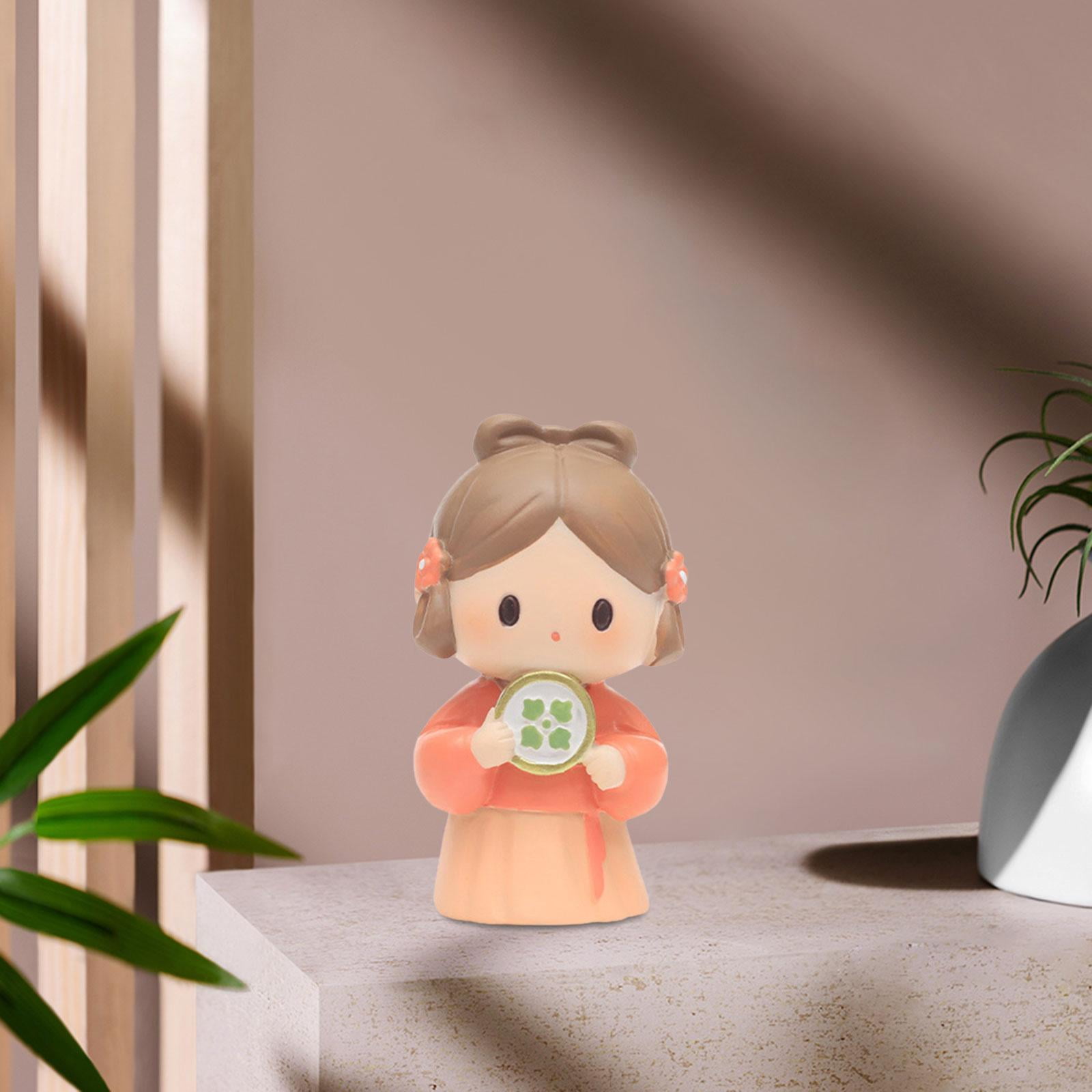 Cute Girl Mini Statue Desktop Craft Ornament Cartoon Resin Table ...