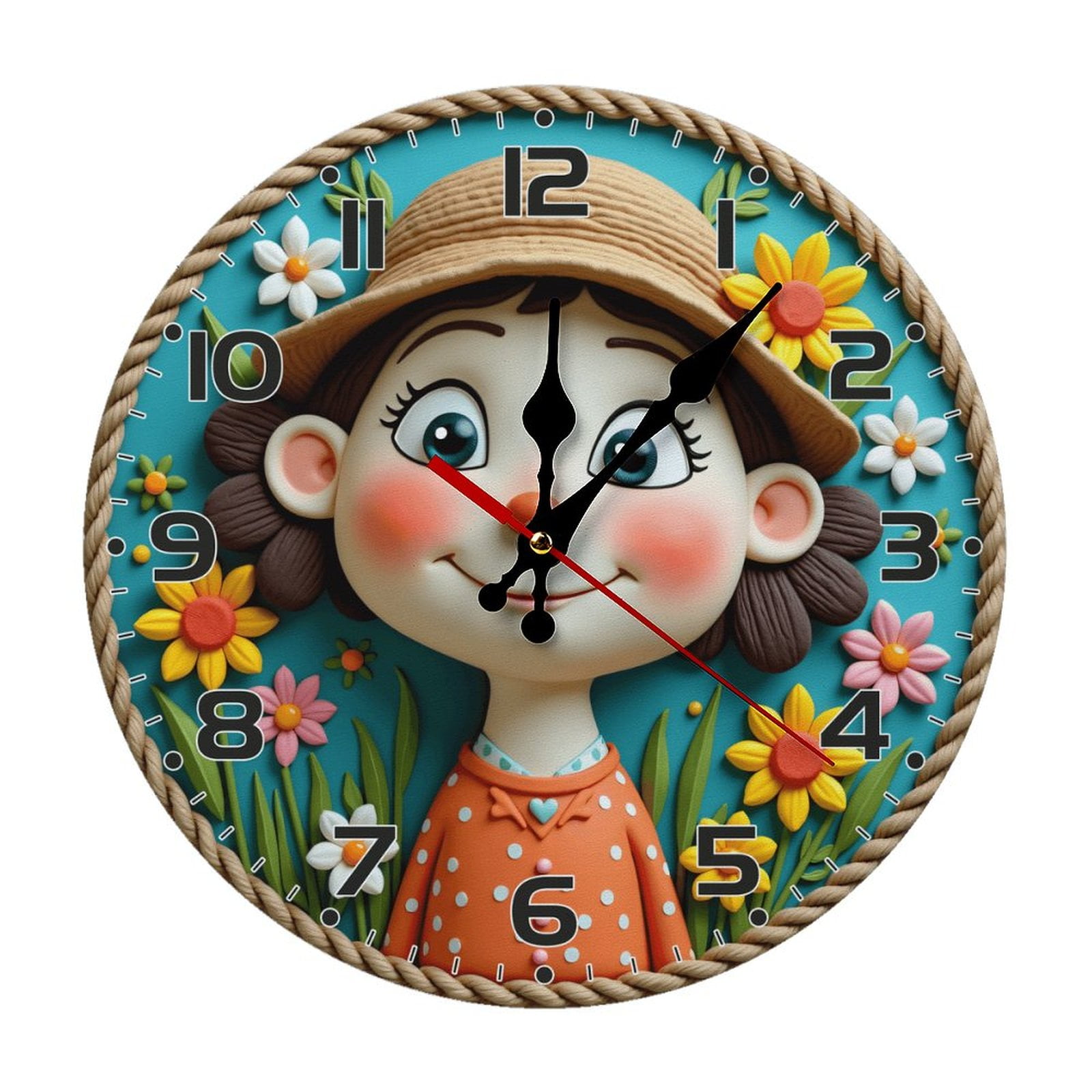 Cute Girl Wall Clock 10 Inch Silent Non Ticking Round Clock Decoration ...