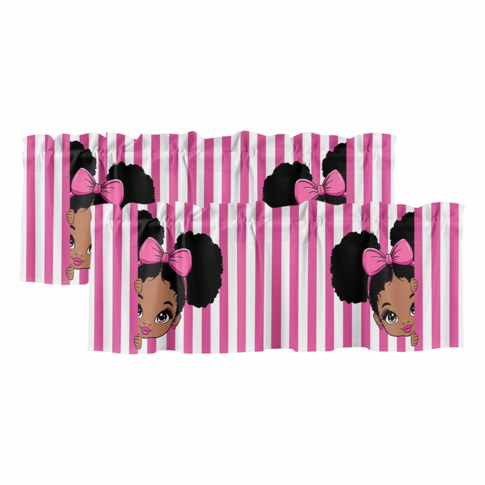 Cute Girl Window Valance, Pink White Stripe Bow Cartoon Vintage Style 2 ...