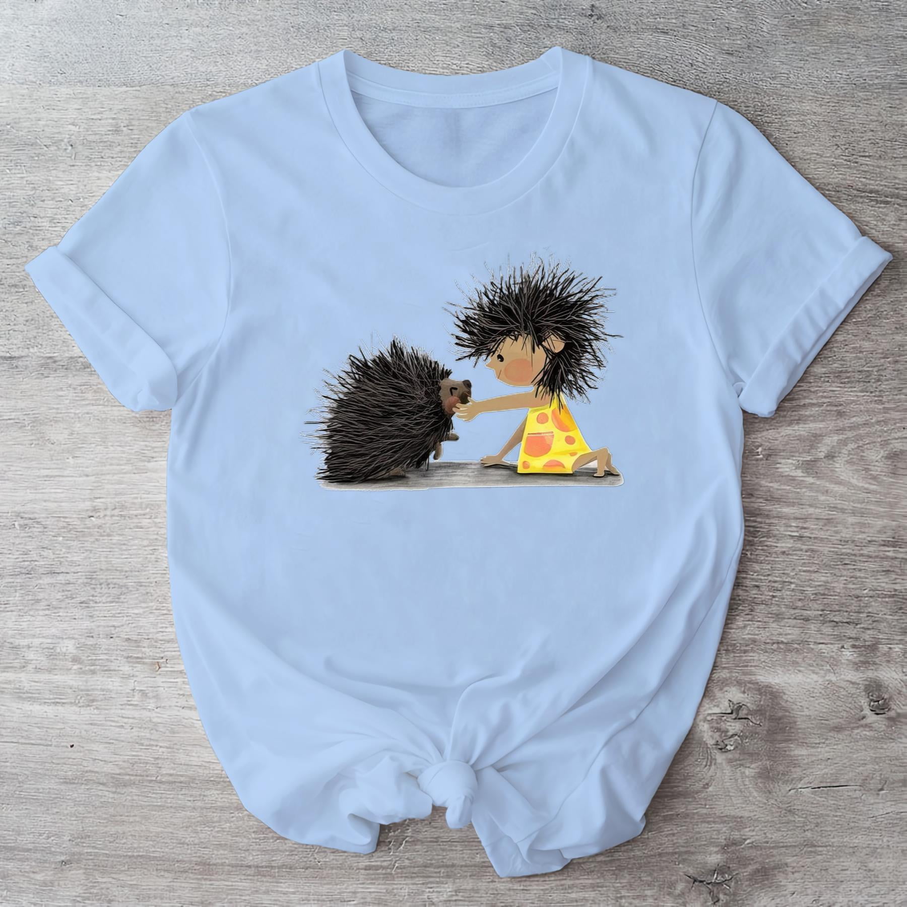 Cute Girl and Hedgehog Shirt, Funny Spiky Hair Cartoon Design for ...