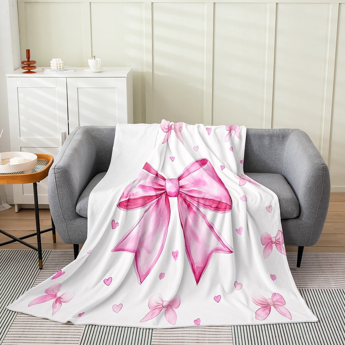 Cute Bow Throw Blanket 40x50 Inch for Bedroom,Kawaii Bowknot Fleece ...