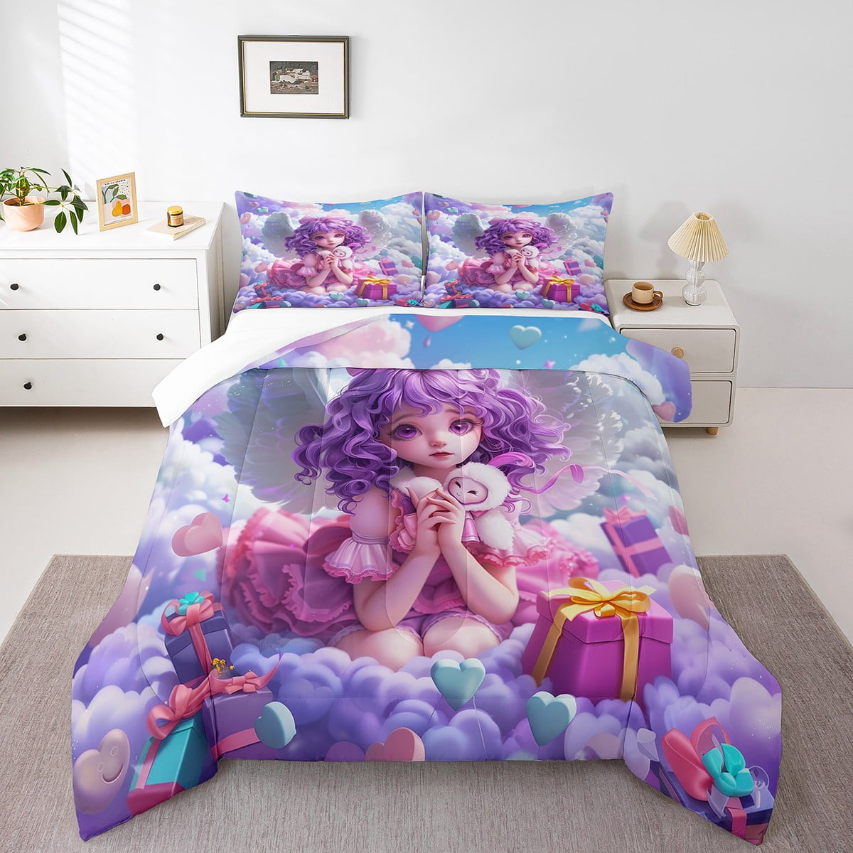 Cute Comforter Set Princess Bed Set,Cartoon Anime King Bedding Set ...