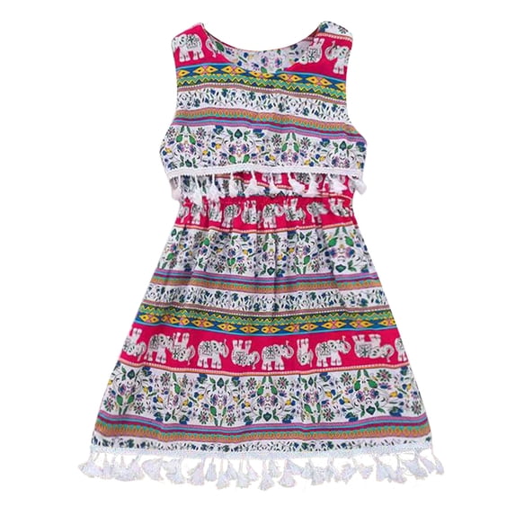 Cute Girls Dresses Floral Bohemian Flowers Sleeveless Beach Straps Kids ...