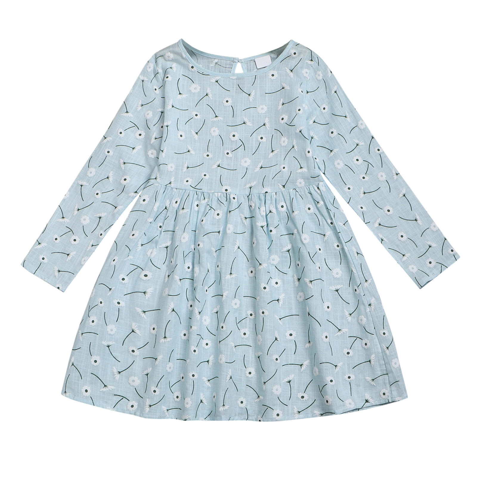 Cute Girls Dresses Floral Prints Long Sleeves Crewneck Ruched Prom ...