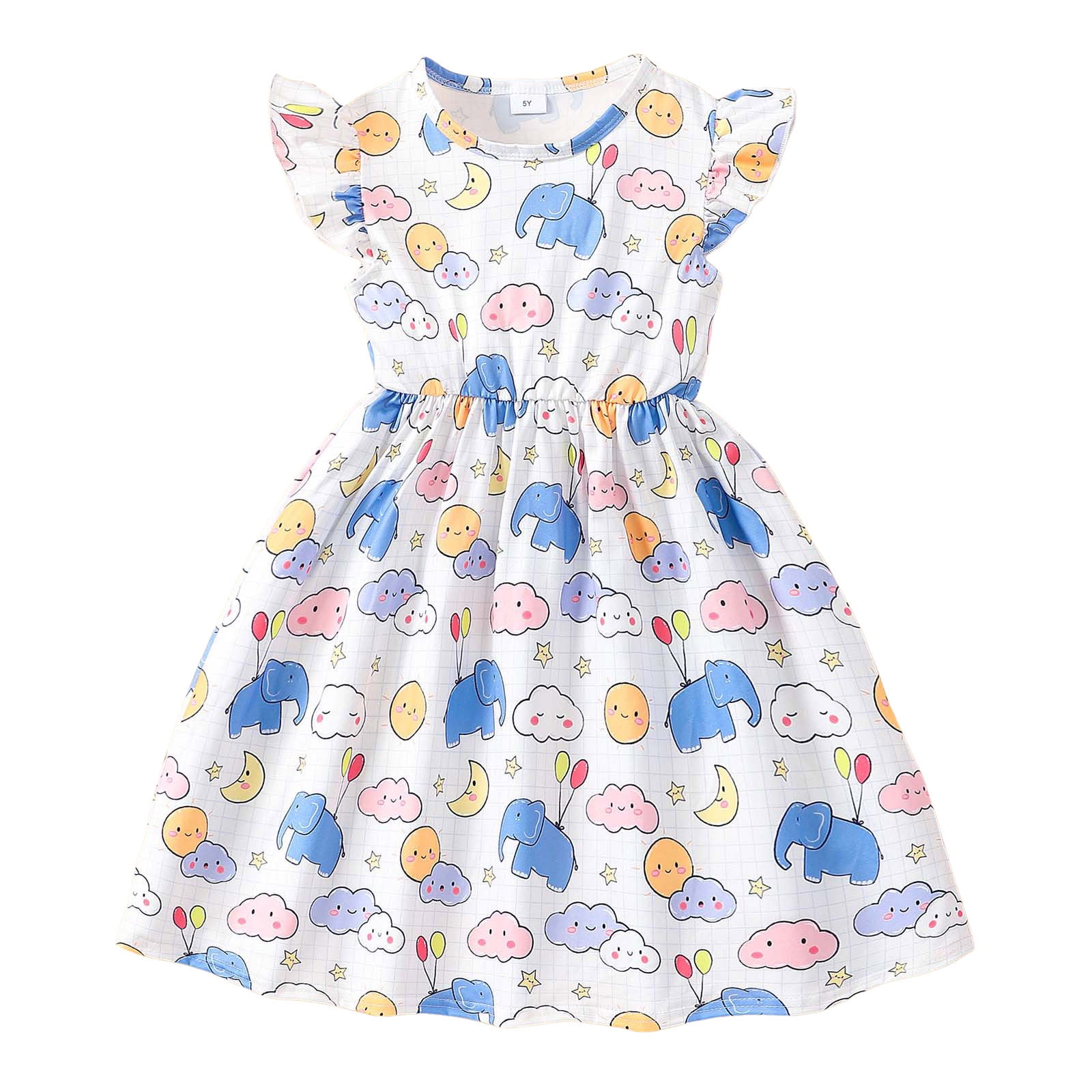 Cute Girls Dresses Short Sleeve Cartoon Animal Prints Ruffle Flying ...