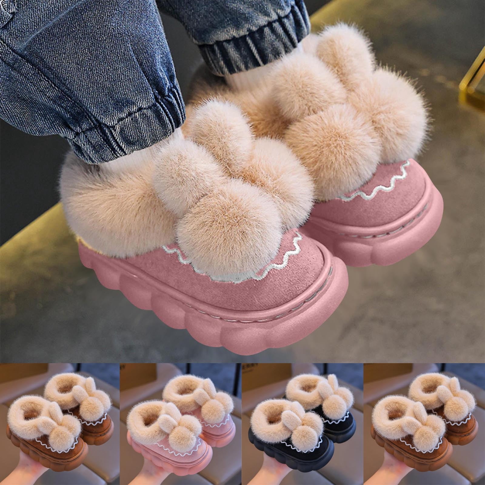 Cute Girls' Fuzzy Slippers House Slippers with Flat Sole Anti-slide ...