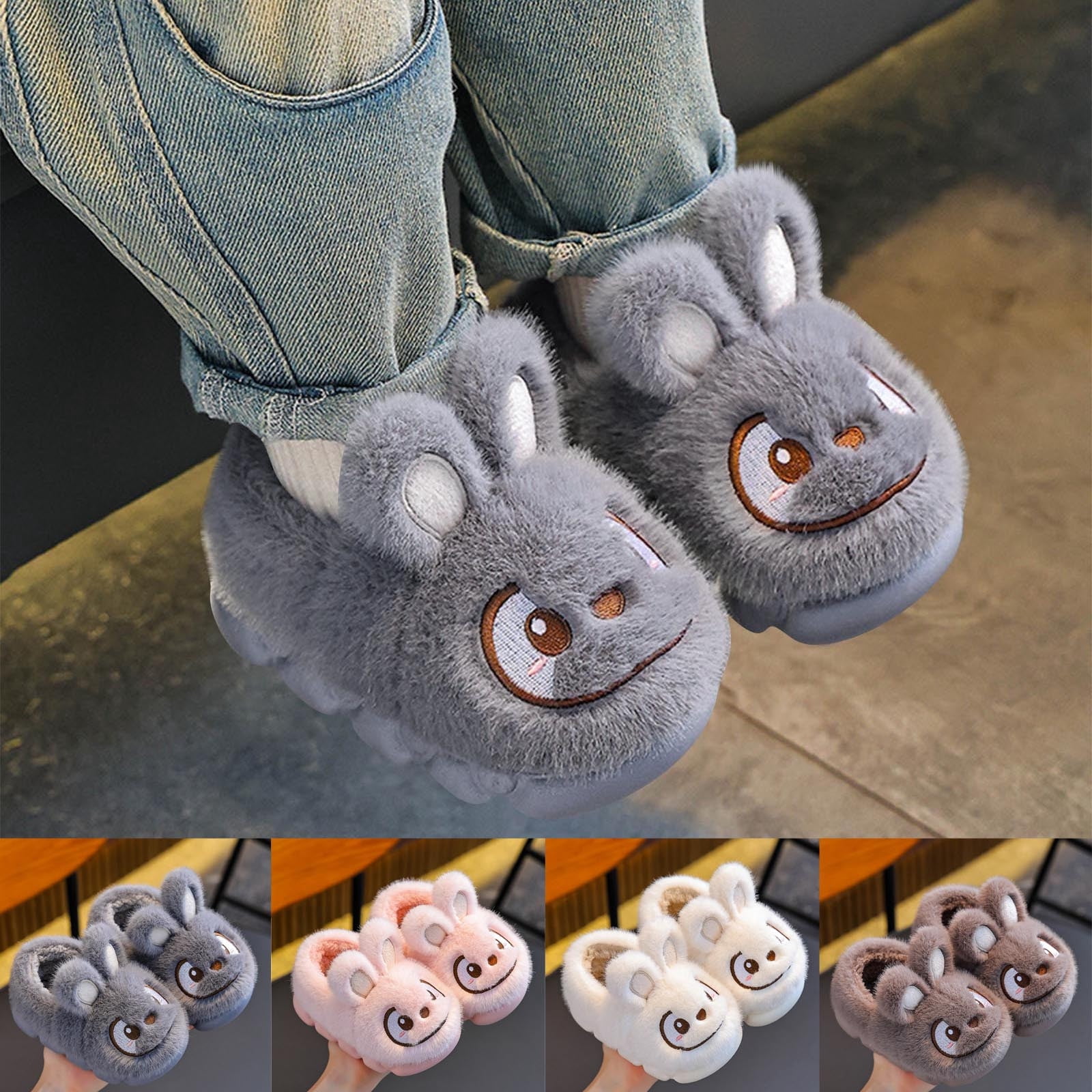 Cute Girls' Fuzzy Slippers Slip-on Lovely Anime Soft Warm Winter Anti ...