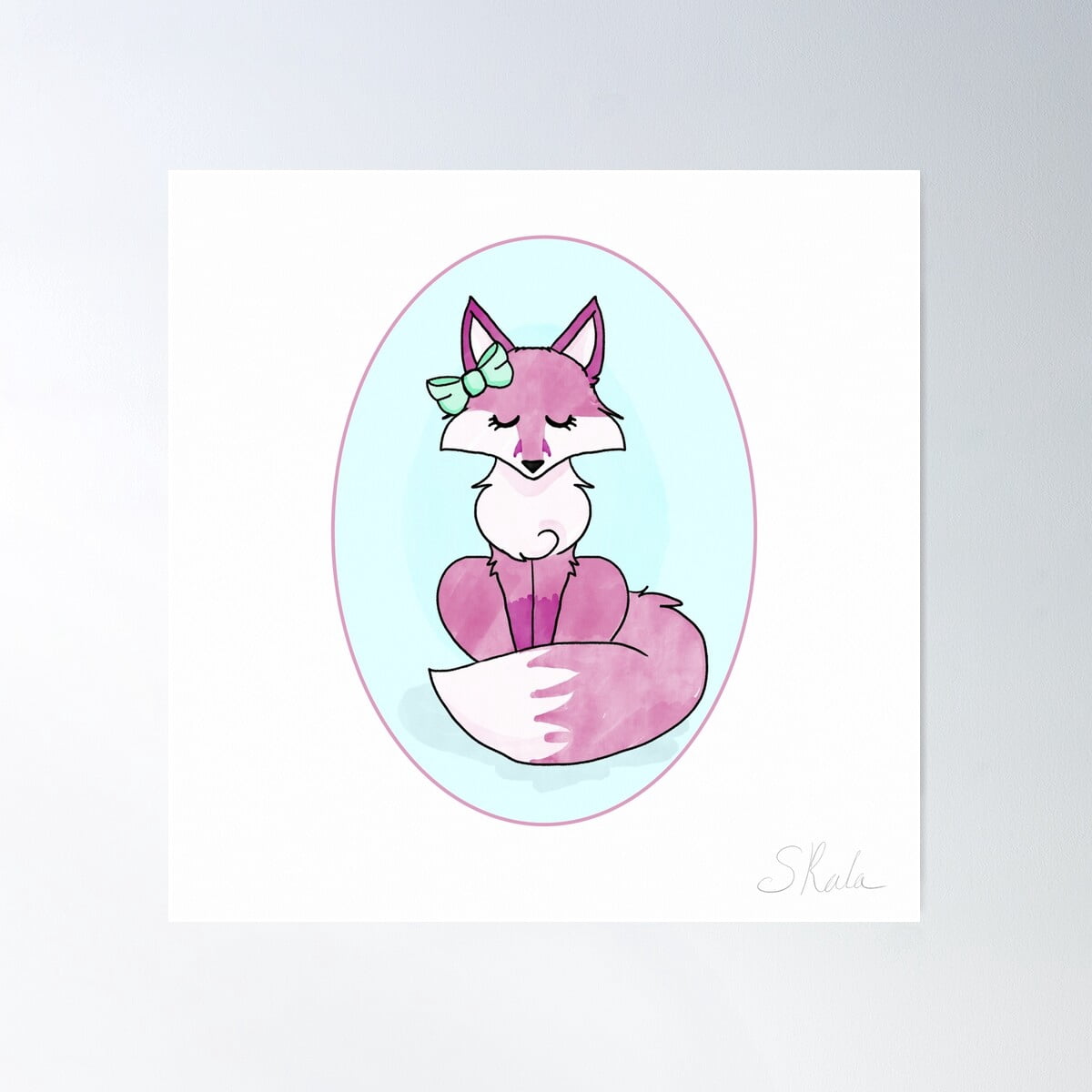 Cute Girly Pink Fox Wildlife Illustration Cartoon Animals Poster Wall ...