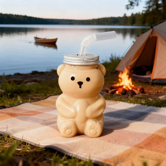 Cute Glass Bear Cup, New Bear Straw Cup, Teddy Bear Glass Cup with Lid ...
