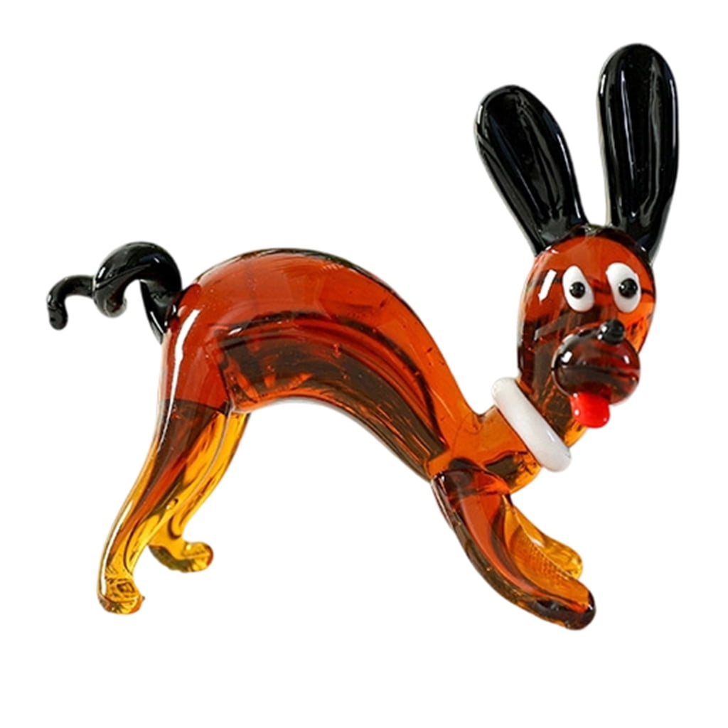 Cute Glass Dog Miniature Figurine Handcrafted Decoration For Home Desk ...
