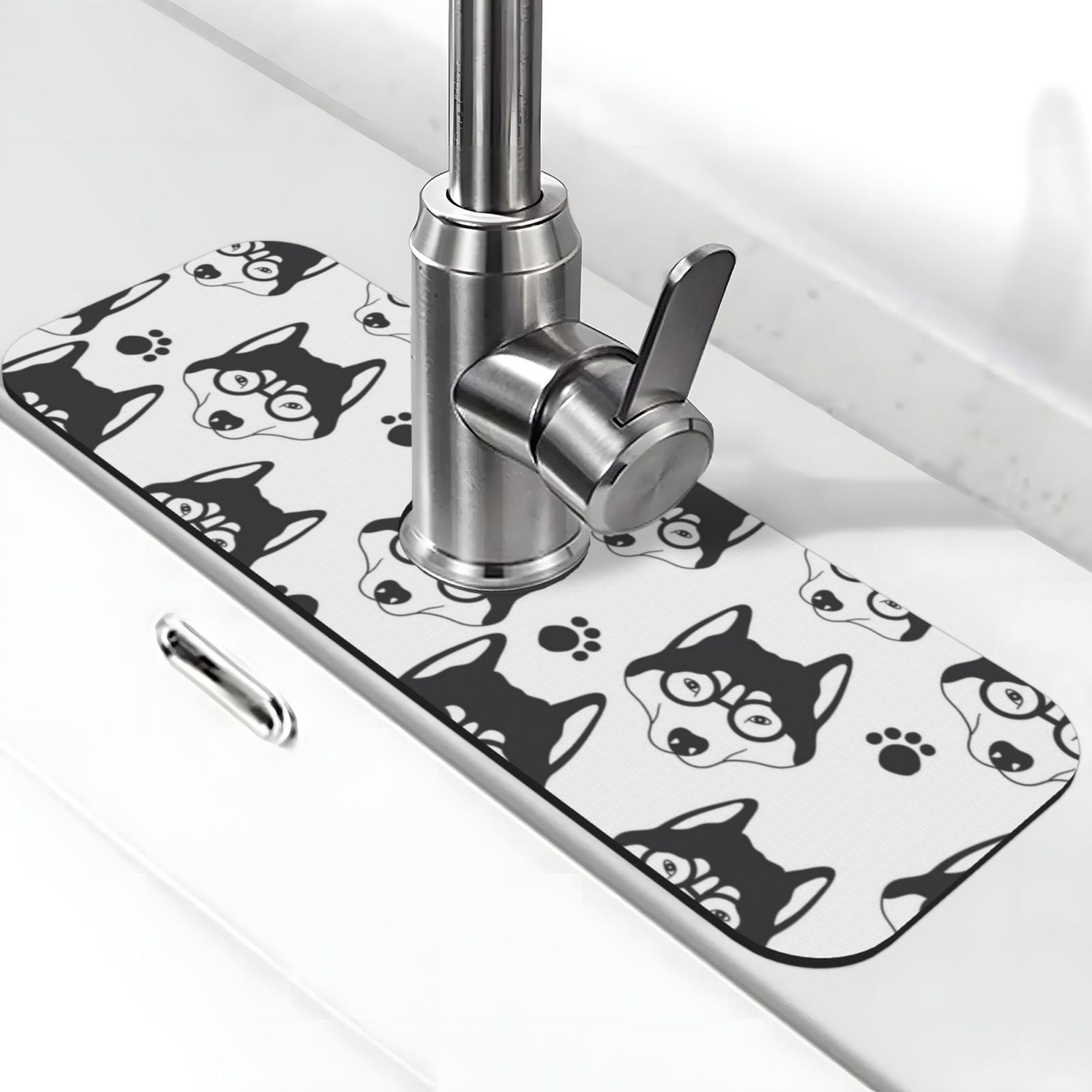Cute Glasses Husky Funny Faucet Mat for Kitchen Sink, Kitchen Sink ...