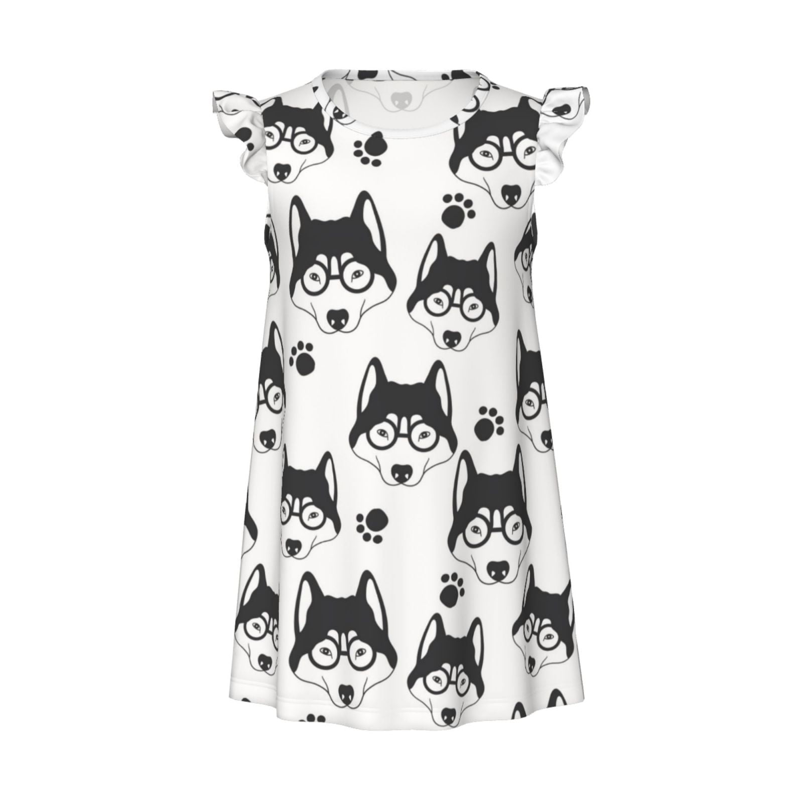 Cute Glasses Husky Funny Girls Nightgown, Flutter Short Sleeves Night ...