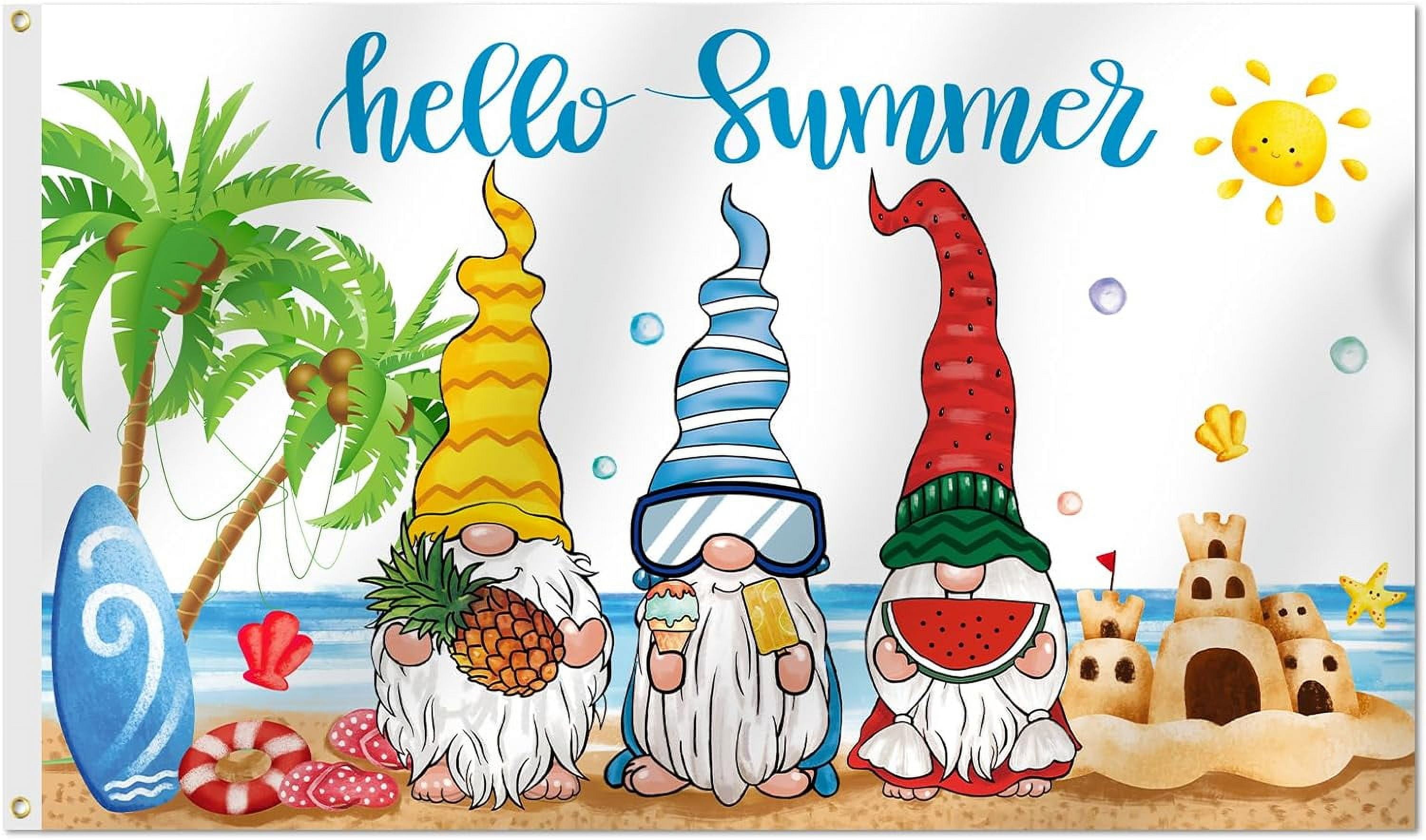 Cute Gnome Hello Summer Flag,Pool Beach Flag with Brass Grommets for ...