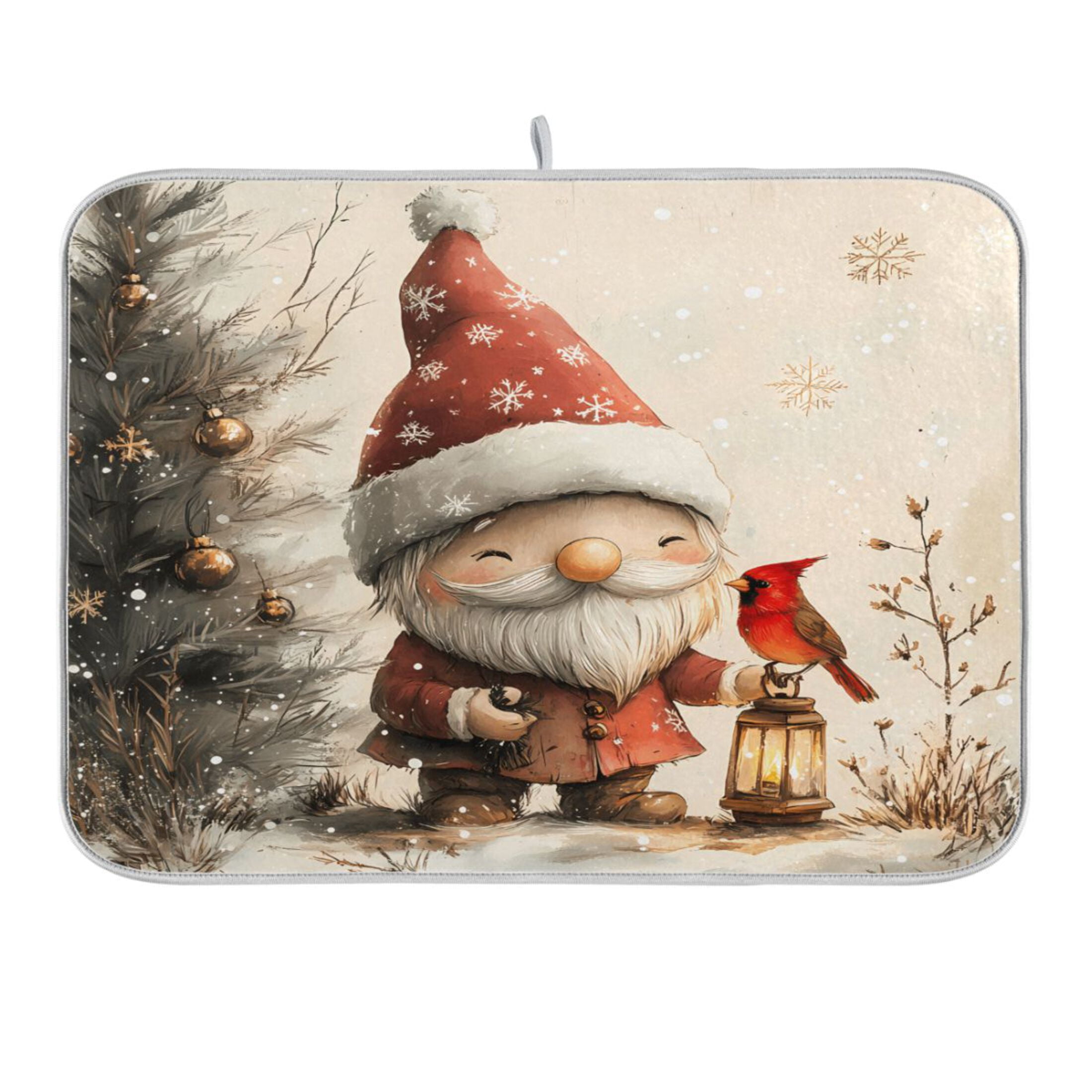 Cute Gnome on Snow Dish Drying Mat for Kitchen Counter 16x18 In ...