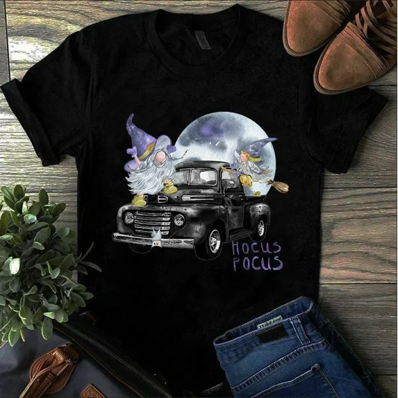 Cute Gnome Witch Hocus Pocus Gnome Truck Royal Blue/ Black... Tshirt ...