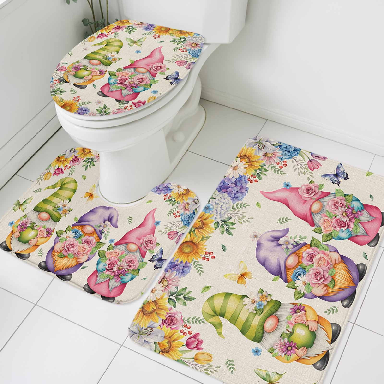 Cute Gnomes Bathroom Rugs Set Watercolor Country Spring Colorful ...