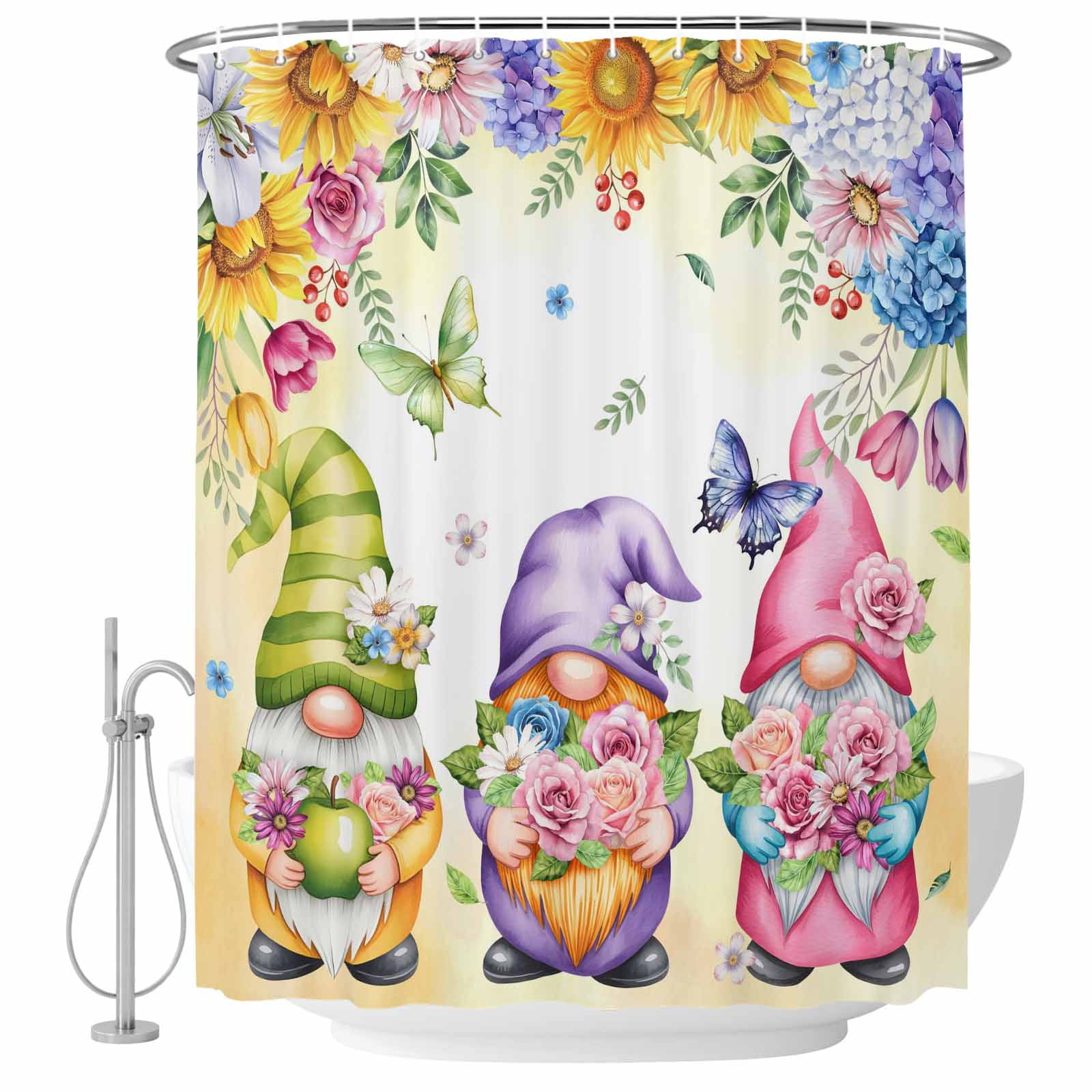 Cute Gnomes Bathroom Shower Curtains with Hooks, Watercolor Country ...