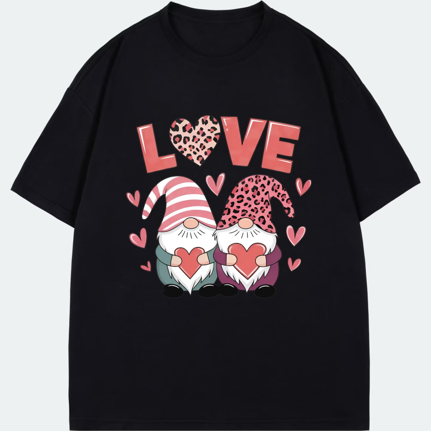 Cute Gnomes Love Couple T-Shirt Black Valentine Heart Pattern And Text ...