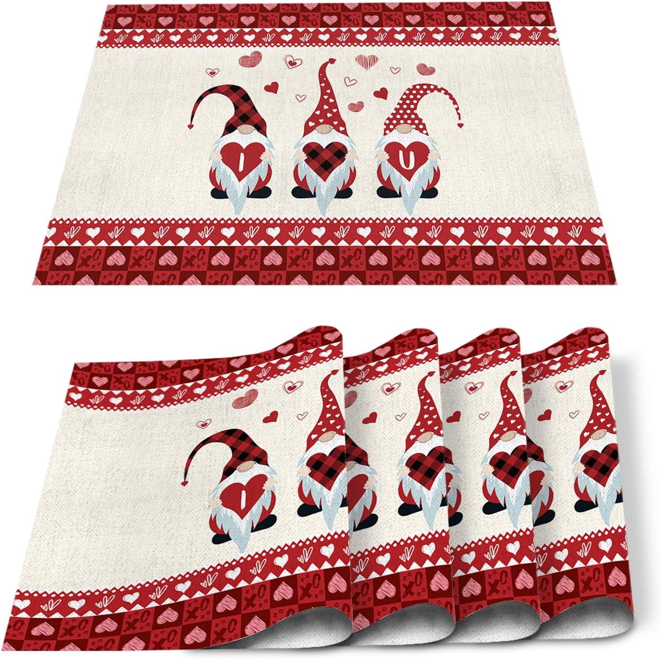 Cute Gnomes Valentines Day Indoor Placemat Set, Non-Slip Placemats for ...