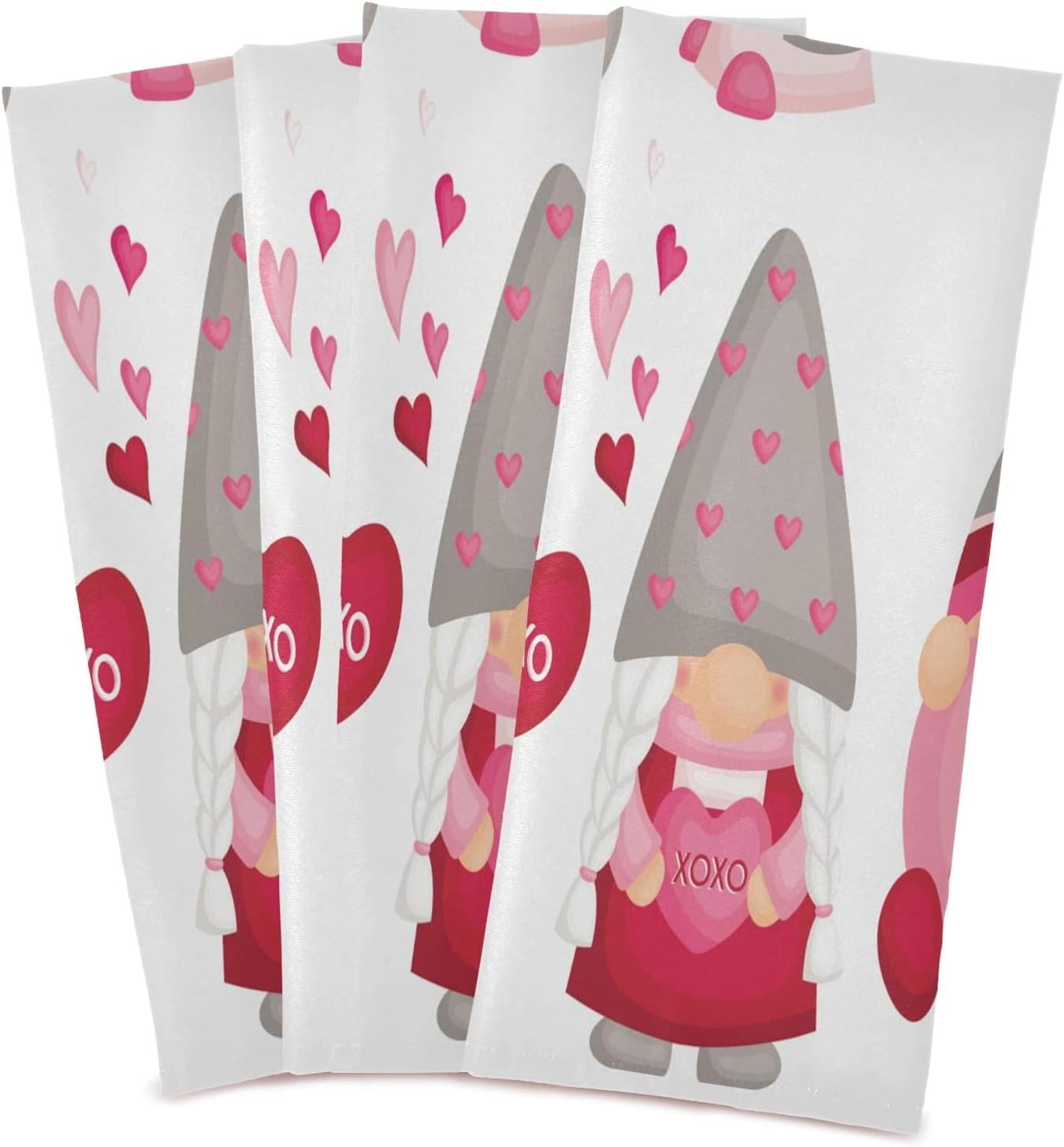 Cute Gnomes XOXO Kitchen Dish Towels Set of 4 Absorbent Hand Towels, Lint-Free 18"x28 ...