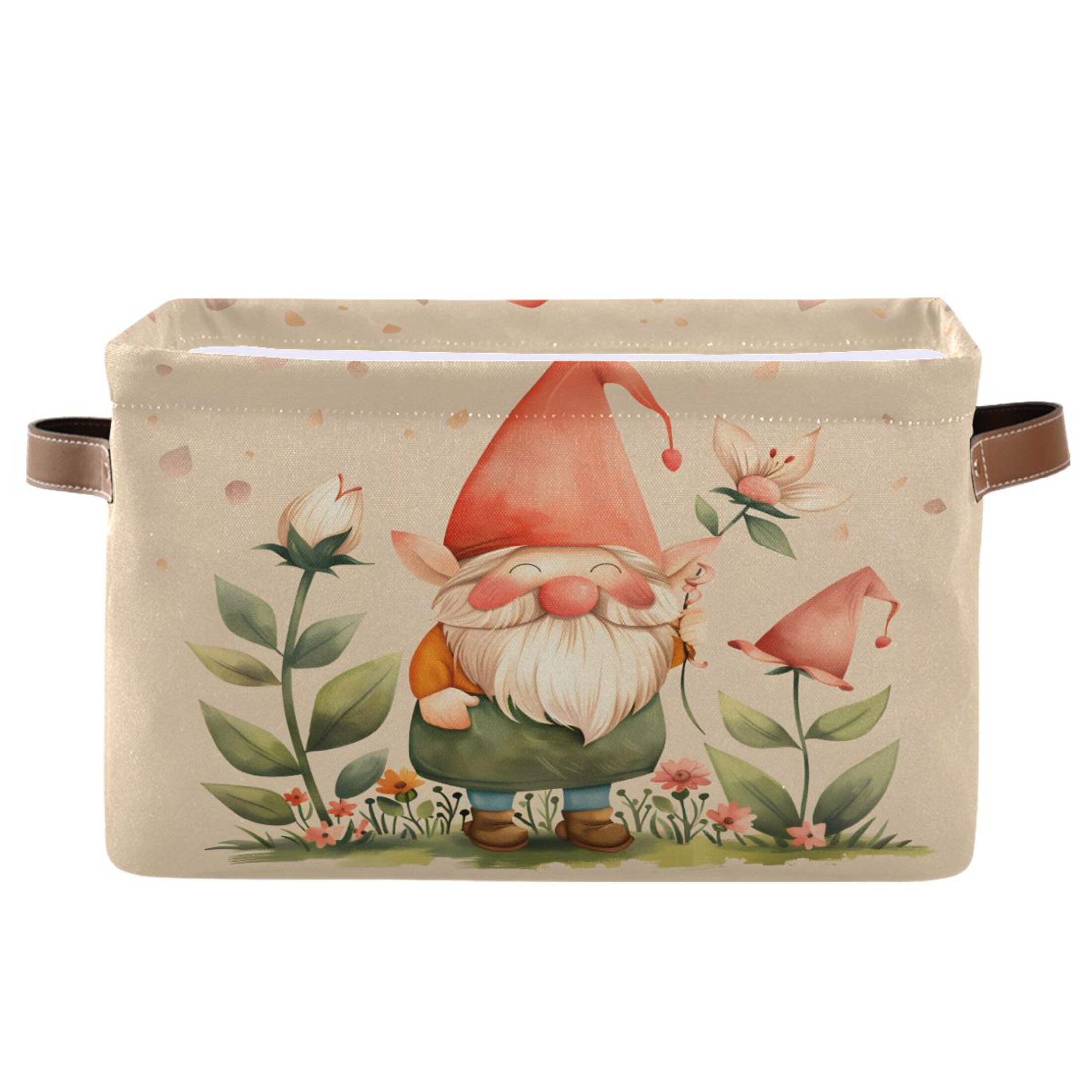 Cute Gnomes and Flower Storage Bins with Handle Fabric Organizer Basket ...