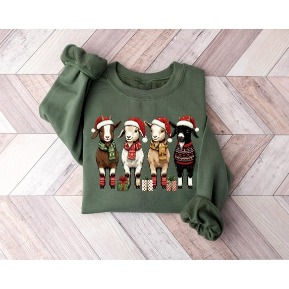 Cute Goat Christmas Sweatshirt, Family Holiday Farm Lover Sweater, Xmas ...