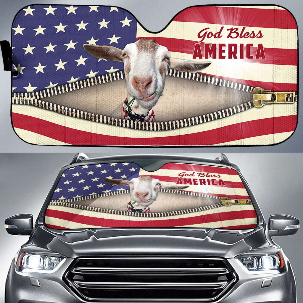 Cute Goat United States Flag Zipper Patter Car Sun Shade, Car ...