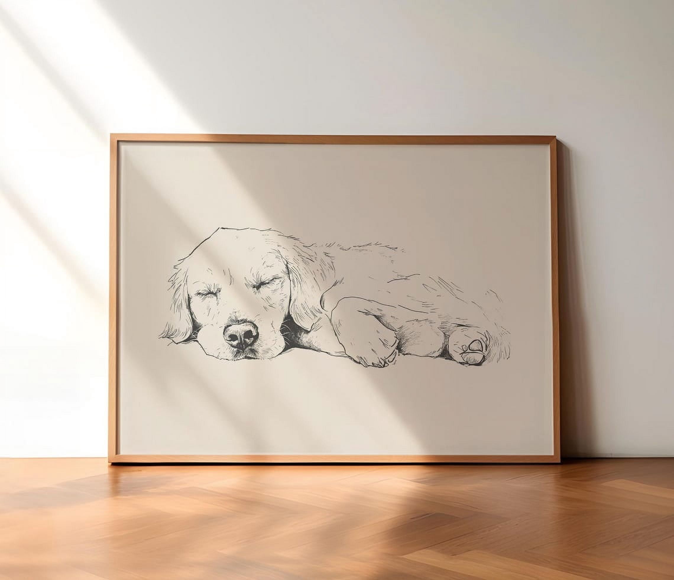 Cute Golden Retriever Art, Dog Vintage Poster, Sleeping Dog Sketch ...