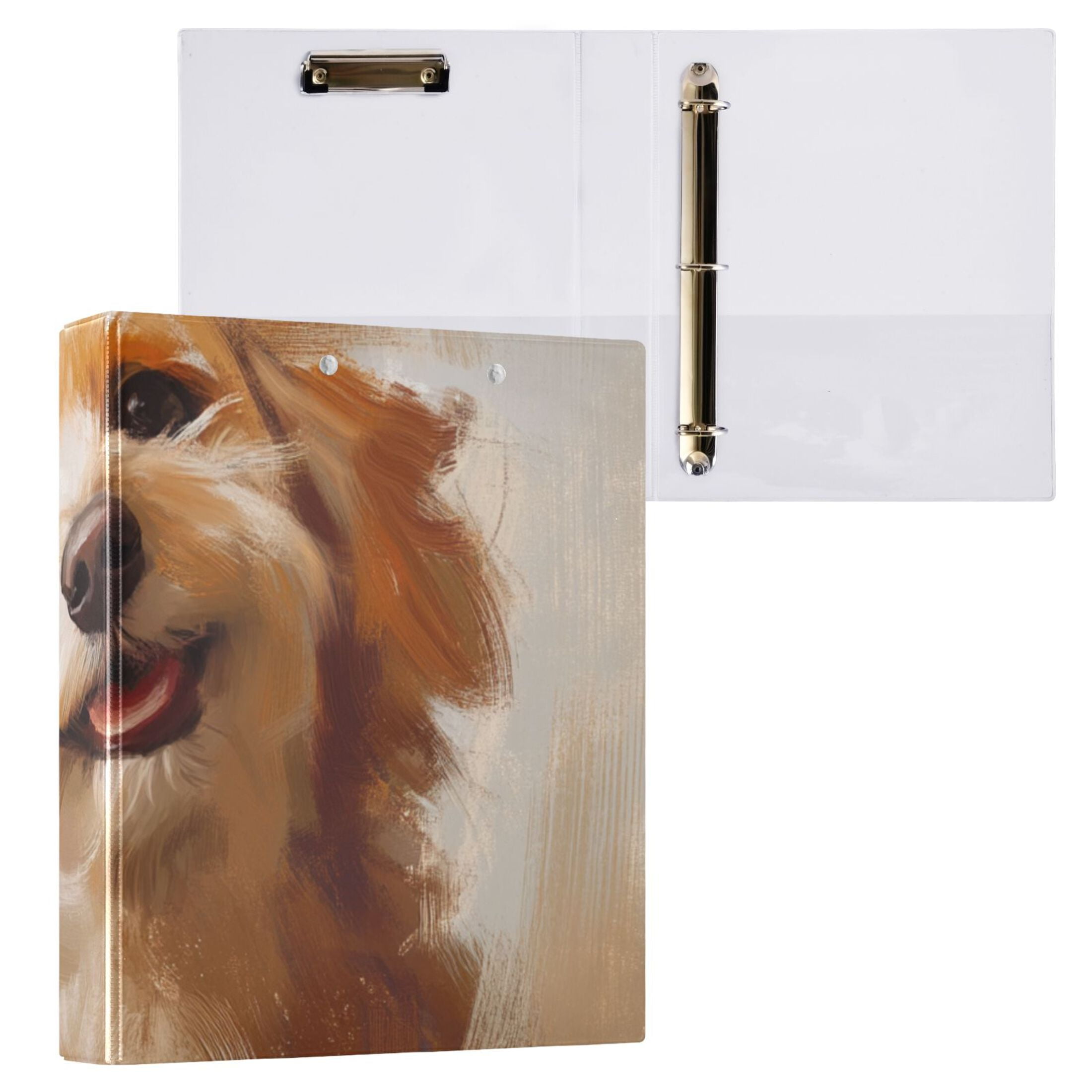 Cute Golden Retriever Dog Round Ring Binder 3 Rings 1.5" Capacity File ...