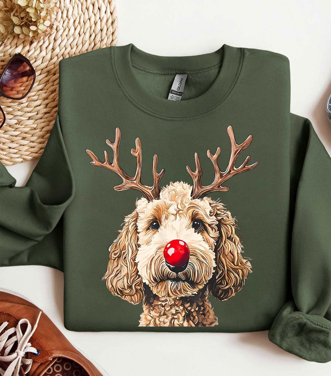 Cute Goldendoodle Christmas Sweatshirt, Reindeer Santa Dog Sweater ...