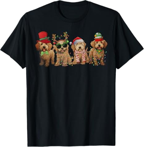 Cute Goldendoodle Dogs Christmas Lights Golden Doodle Dog PJ T-Shirt ...