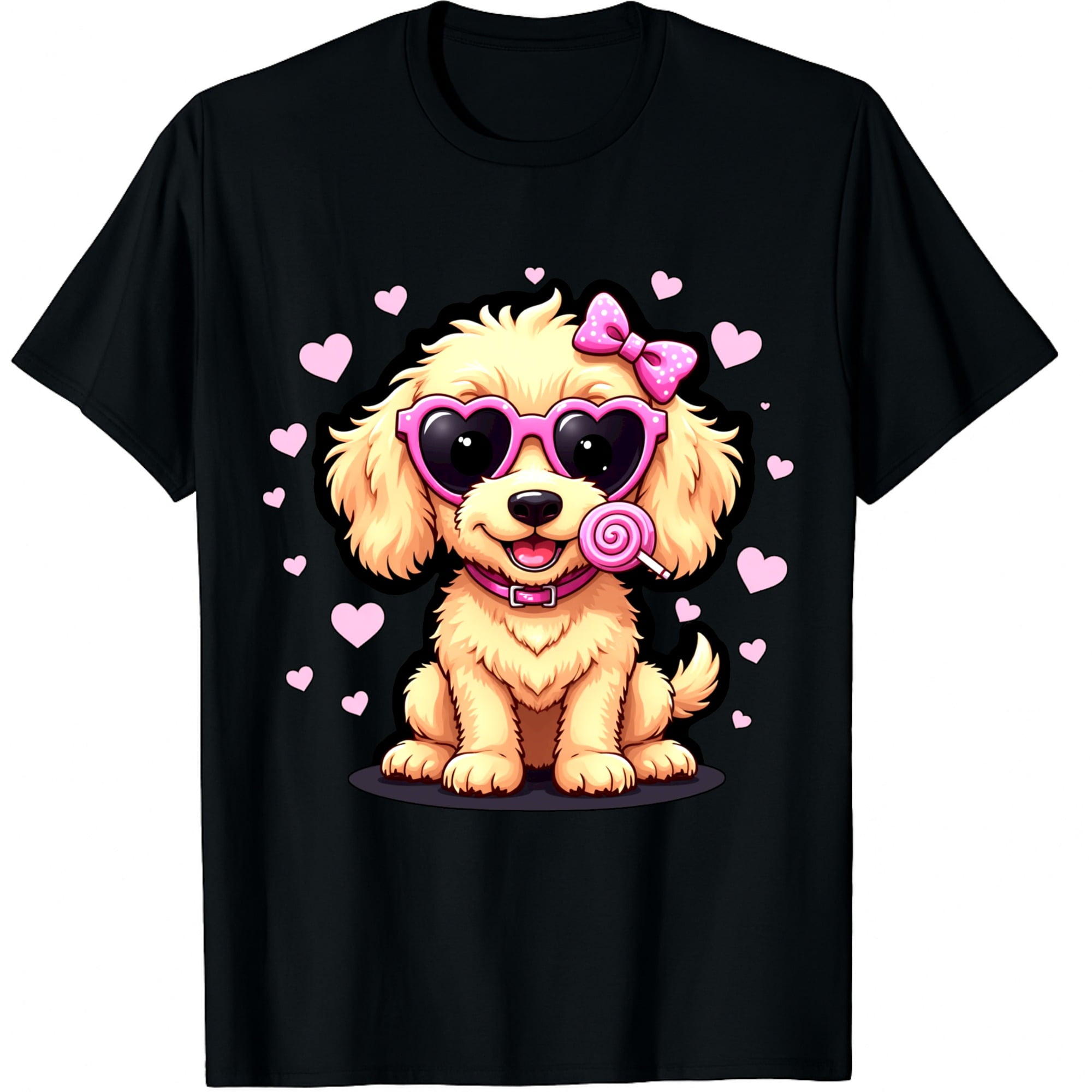 Cute Goldendoodle Wearing Glasses Heart Puppy Valentines Bow Graphic ...