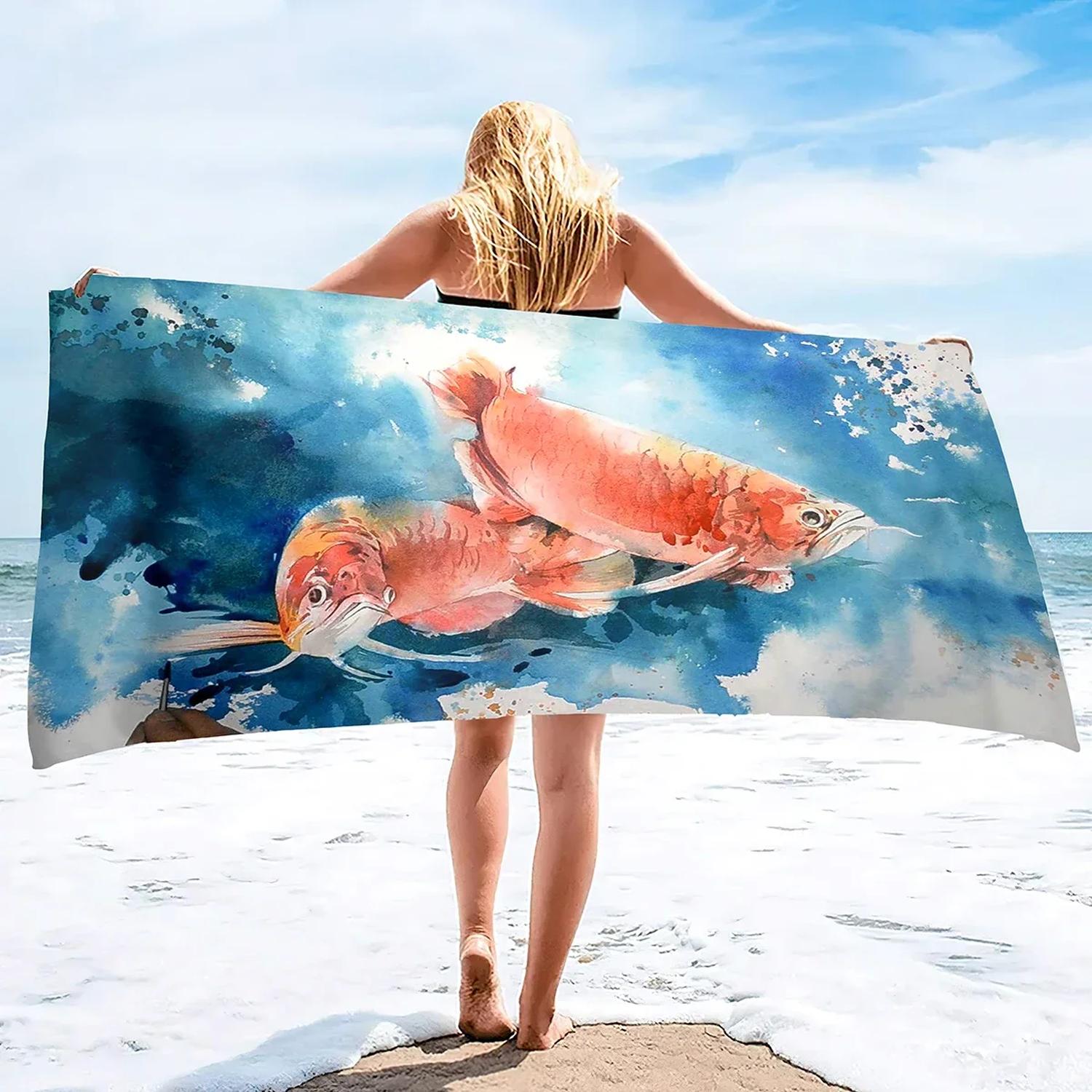 Cute Goldfish Beach Towels Soft Microfiber Beach Travel Towel for Pool ...