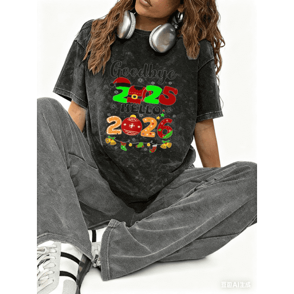 Cute Goodbye 2025 Hello 2026 Theme Graphic softness Tee T Shirt Pattern ...