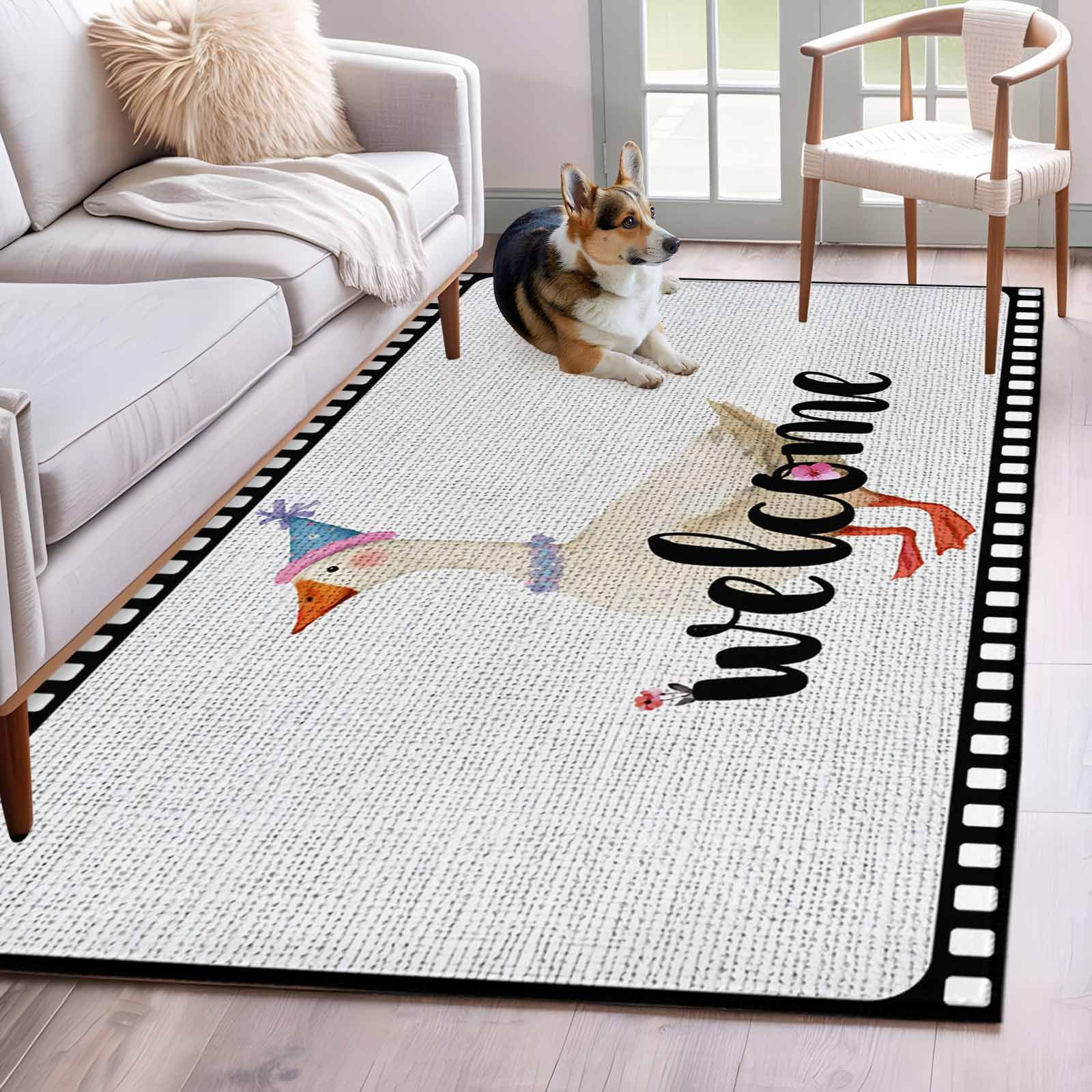 Cute Goose Area Rugs 4x6 ft Welcome Words Animal Flower Film Boundary ...