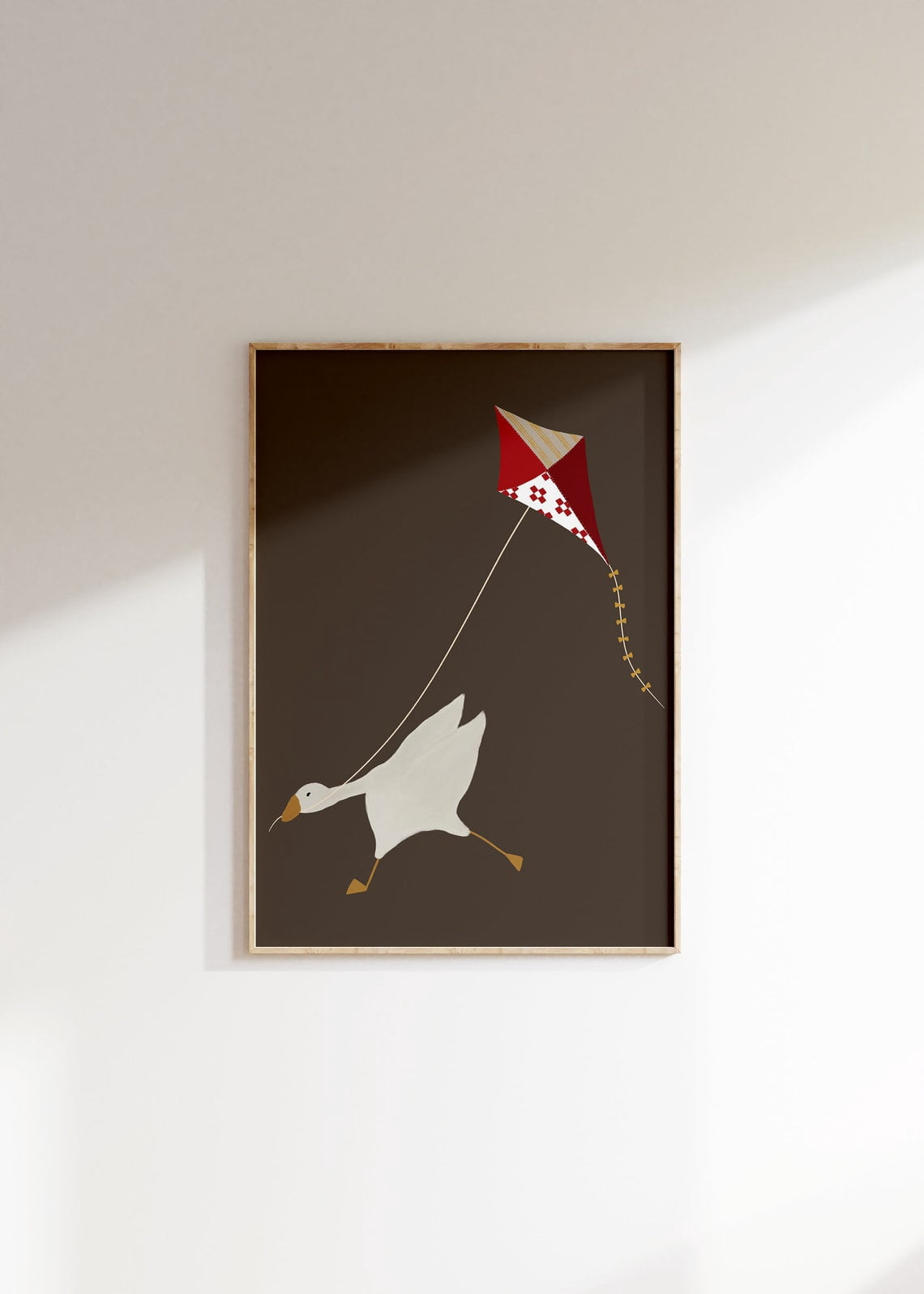 Cute Goose Brown Nursery Farm Animal Red Illustration, Unframed Paper ...