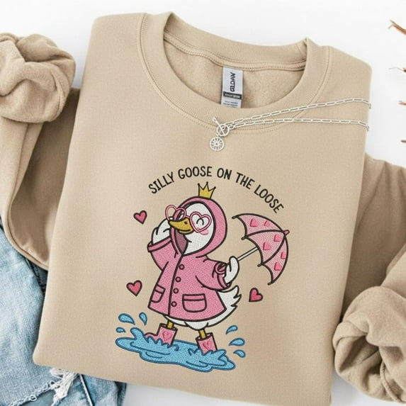 Cute Goose Embroidered Sweatshirt, Silly Goose On The Loose Crewneck ...