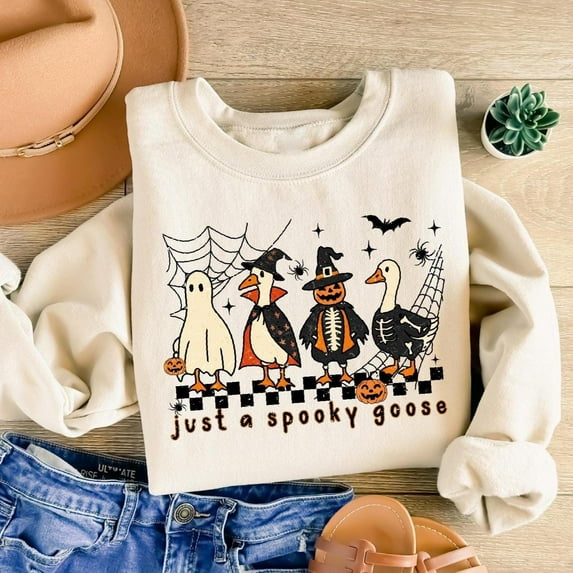Cute Goose Halloween Sweatshirt – Spooky Goose Skeleton Graphic, Funny ...