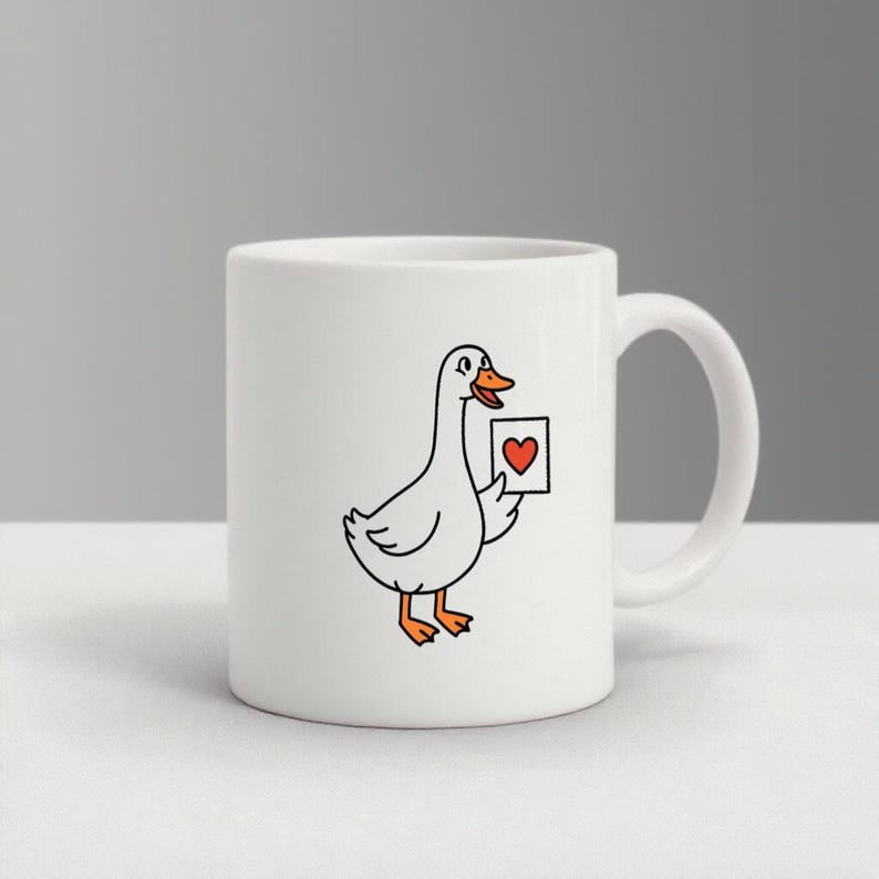 Cute Goose Mug, Minimal Line Aroffee Cup with Hearard, Funny Bird Lover ...