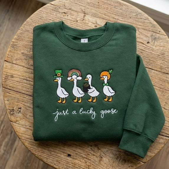 Cute Goose St Paddys Day Sweater, Lucky Charm Shirt, Rainbow Pot of ...