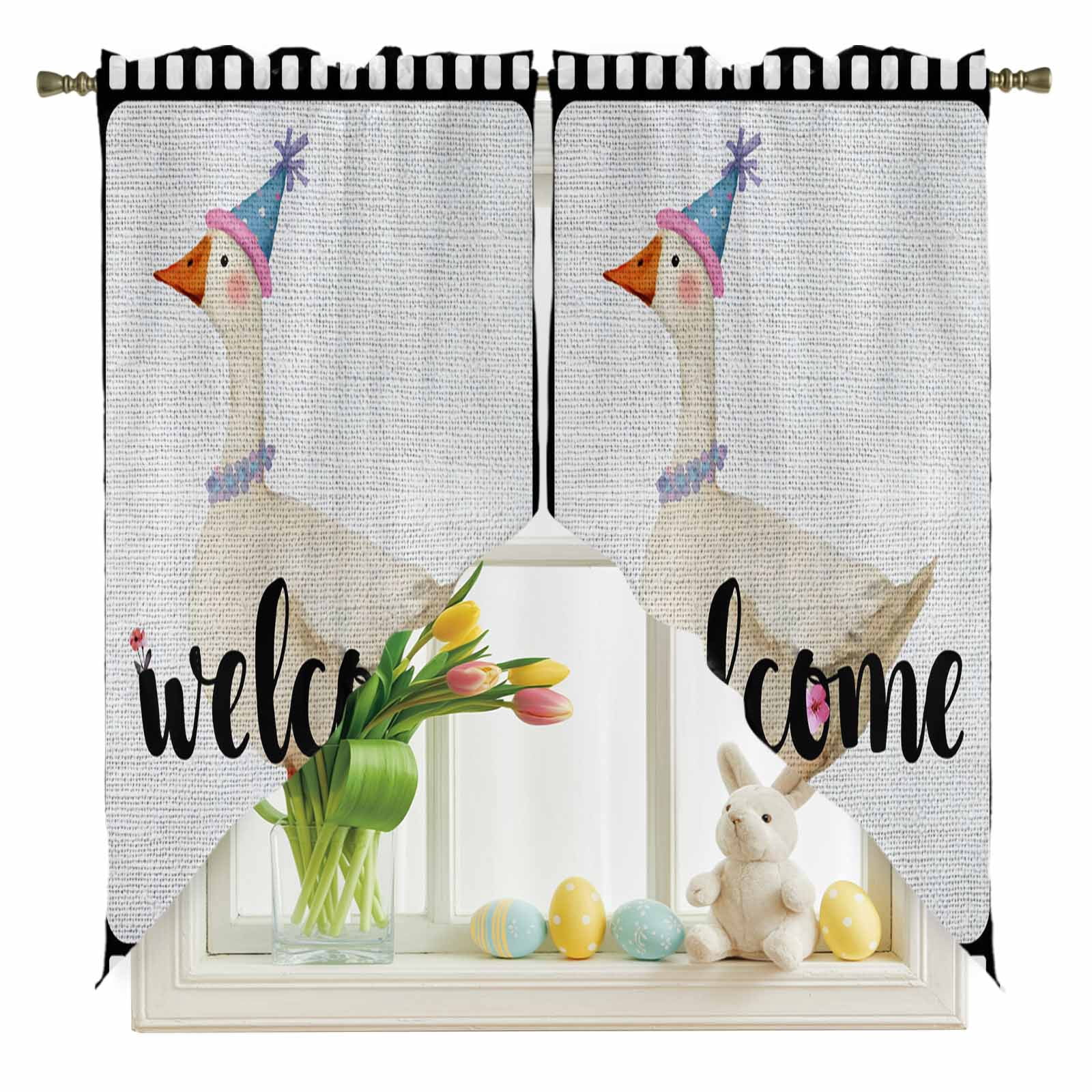 Cute Goose Swag Kitchen Curtain Valances, Welcome Words Animal Flower ...