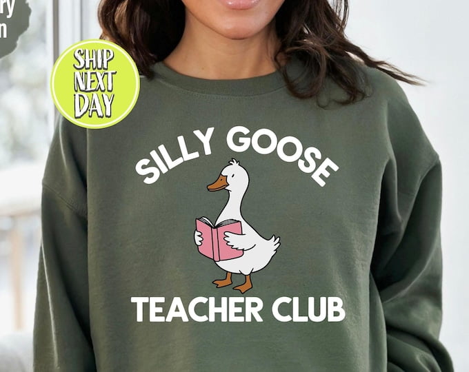 Cute Goose Teacher Club Goose Reading Book Sweatshirt, Bookish Girl ...
