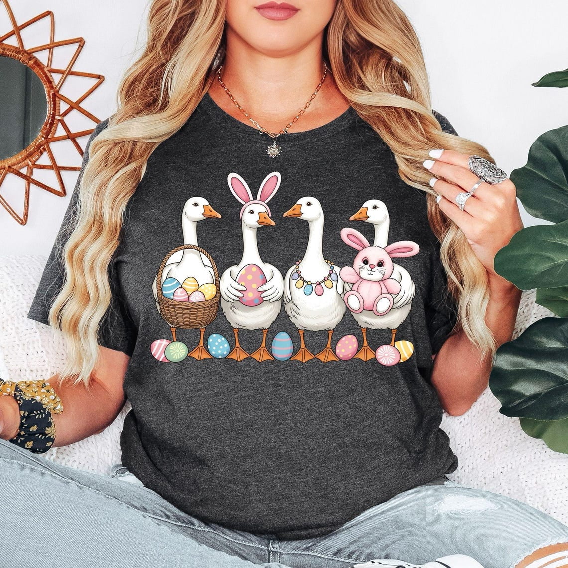 Cute Goose Unisex T Shirt Bunny Goose Graphic Tee Spring Farm Outfit ...