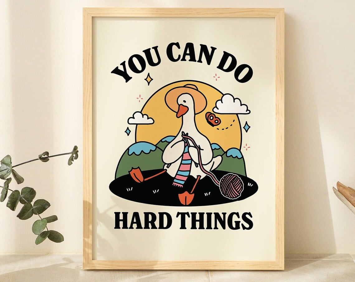 Cute Goose Wall Print, Motivation Quote, Retro Style Illustration ...